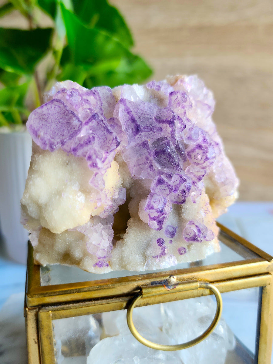 Purple Cubic 'QR Code' Fluorite on Quartz #2 – ANAY Crystals